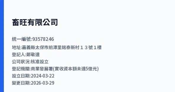 畜旺有限公司的照片-統編 93578246(嘉義縣) 公司登記資料與營業項目詳細圖表