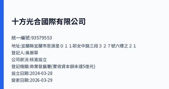 十方光合國際有限公司的照片-統編 93579553(宜蘭縣) 公司登記資料與營業項目詳細圖表