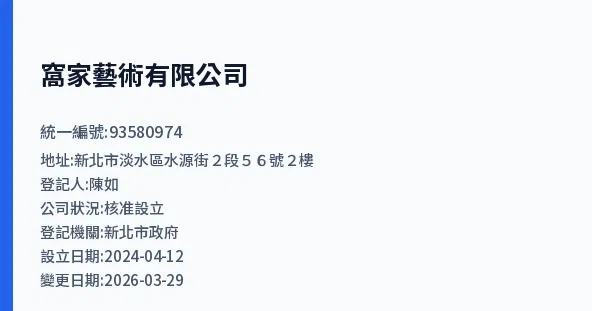 窩家藝術有限公司的照片-統編 93580974(新北市) 公司登記資料與營業項目詳細圖表