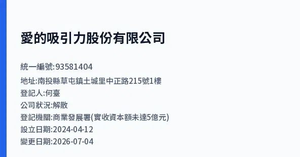 愛的吸引力股份有限公司的照片-統編 93581404(南投縣) 公司登記資料與營業項目詳細圖表