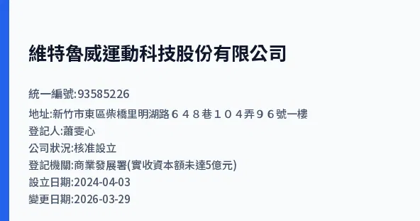 維特魯威運動科技股份有限公司的照片-統編 93585226(新竹市) 公司登記資料與營業項目詳細圖表