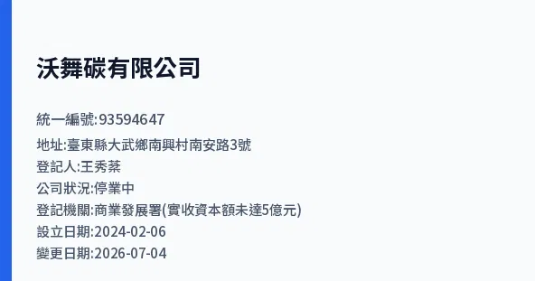 沃舞碳有限公司的照片-統編 93594647(臺東縣) 公司登記資料與營業項目詳細圖表