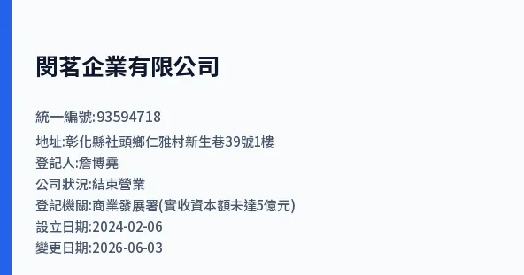 閔茗企業有限公司的照片-統編 93594718(彰化縣) 公司登記資料與營業項目詳細圖表