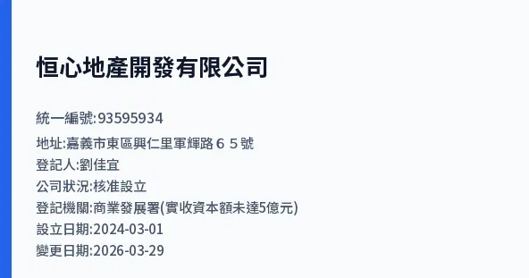 恒心地產開發有限公司的照片-統編 93595934(嘉義市) 公司登記資料與營業項目詳細圖表