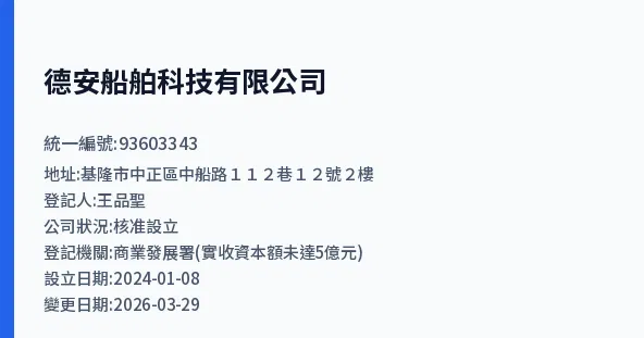 德安船舶科技有限公司的照片-統編 93603343(基隆市) 公司登記資料與營業項目詳細圖表