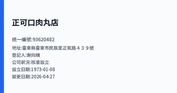 正可口肉丸店的照片-統編 93620482(臺東縣) 公司登記資料與營業項目詳細圖表