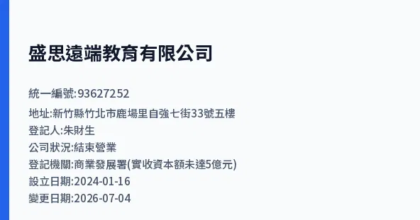 盛思遠端教育有限公司的照片-統編 93627252(新竹縣) 公司登記資料與營業項目詳細圖表
