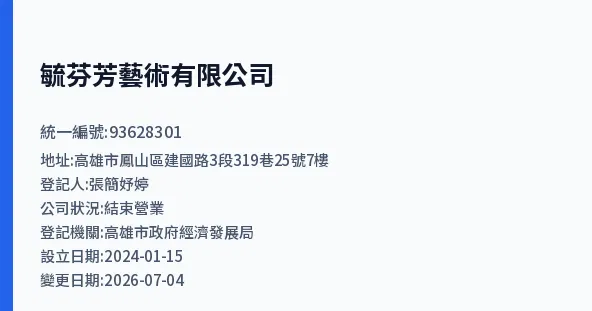 毓芬芳藝術有限公司的照片-統編 93628301(高雄市) 公司登記資料與營業項目詳細圖表