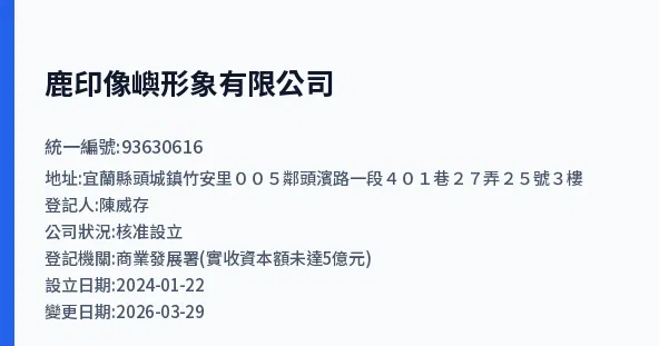 鹿印像嶼形象有限公司的照片-統編 93630616(宜蘭縣) 公司登記資料與營業項目詳細圖表