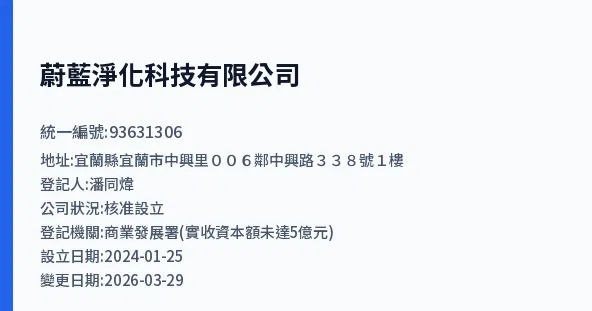 蔚藍淨化科技有限公司的照片-統編 93631306(宜蘭縣) 公司登記資料與營業項目詳細圖表