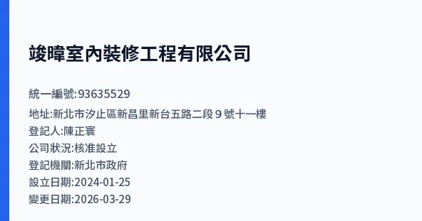 竣暐室內裝修工程有限公司的照片-統編 93635529(新北市) 公司登記資料與營業項目詳細圖表