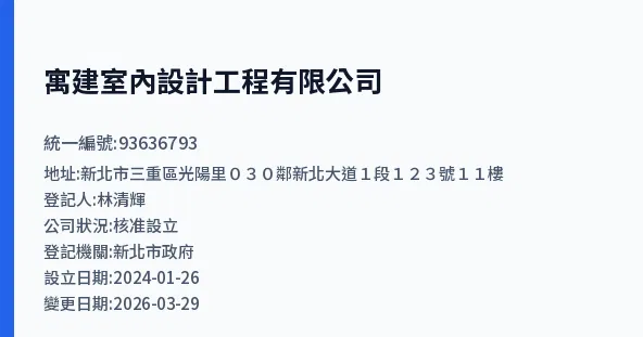 寓建室內設計工程有限公司的照片-統編 93636793(新北市) 公司登記資料與營業項目詳細圖表