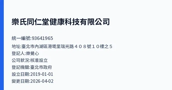 樂氏同仁堂健康科技有限公司的照片-統編 93641965(臺北市) 公司登記資料與營業項目詳細圖表