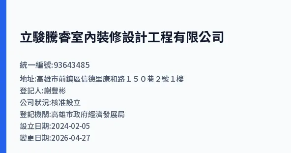 立駿騰睿室內裝修設計工程有限公司的照片-統編 93643485(高雄市) 公司登記資料與營業項目詳細圖表