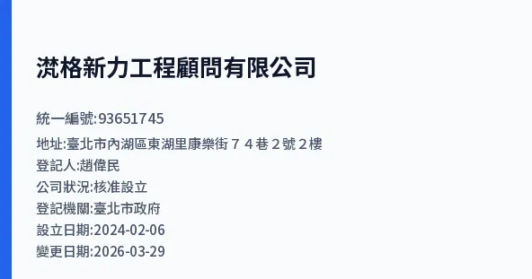 滼格新力工程顧問有限公司的照片-統編 93651745(臺北市) 公司登記資料與營業項目詳細圖表