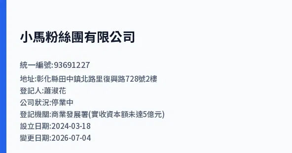 小馬粉絲團有限公司的照片-統編 93691227(彰化縣) 公司登記資料與營業項目詳細圖表