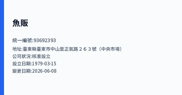 魚販的照片-統編 93692393(臺東縣) 公司登記資料與營業項目詳細圖表