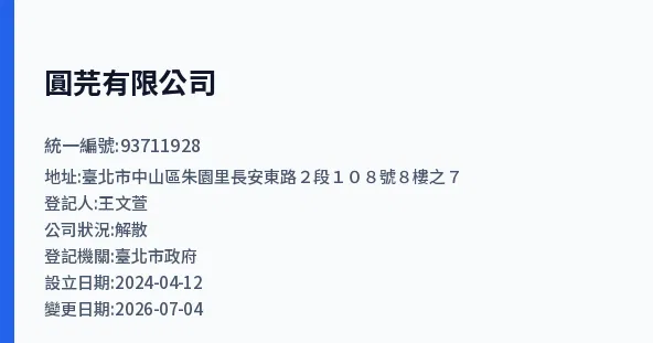 圓芫有限公司的照片-統編 93711928(臺北市) 公司登記資料與營業項目詳細圖表