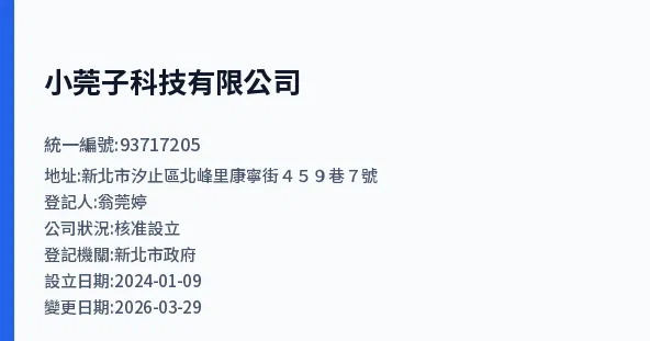 小莞子科技有限公司的照片-統編 93717205(新北市) 公司登記資料與營業項目詳細圖表