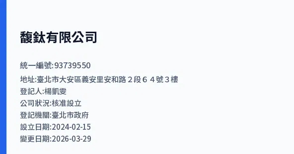 馥鈦有限公司的照片-統編 93739550(臺北市) 公司登記資料與營業項目詳細圖表