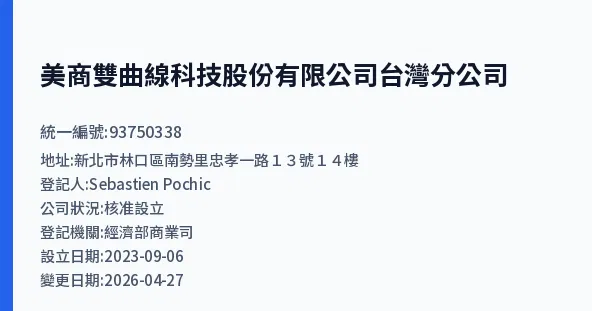 美商雙曲線科技股份有限公司台灣分公司的照片-統編 93750338(新北市) 公司登記資料與營業項目詳細圖表