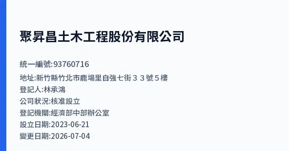 聚昇昌土木工程股份有限公司的照片-統編 93760716(新竹縣) 公司登記資料與營業項目詳細圖表