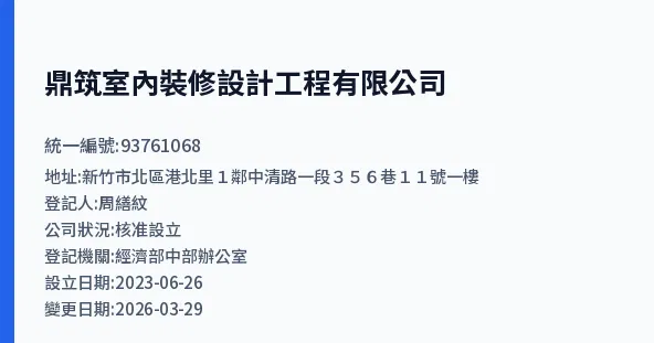鼎筑室內裝修設計工程有限公司的照片-統編 93761068(新竹市) 公司登記資料與營業項目詳細圖表