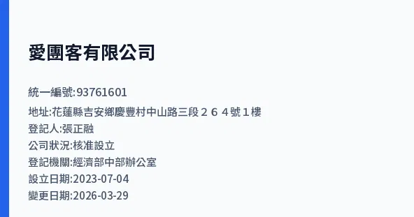 愛團客有限公司的照片-統編 93761601(花蓮縣) 公司登記資料與營業項目詳細圖表