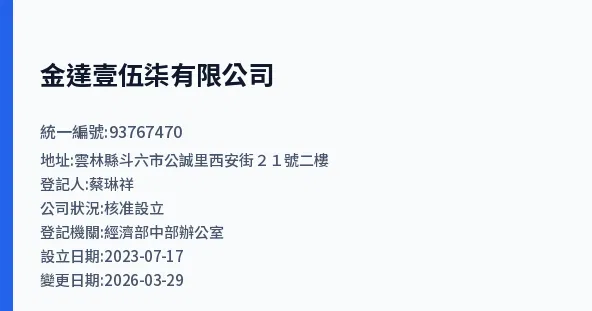金達壹伍柒有限公司的照片-統編 93767470(雲林縣) 公司登記資料與營業項目詳細圖表