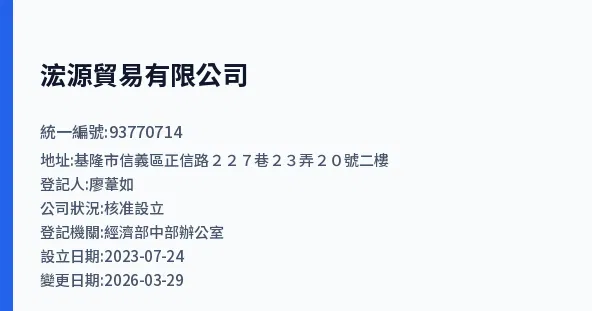 浤源貿易有限公司的照片-統編 93770714(基隆市) 公司登記資料與營業項目詳細圖表
