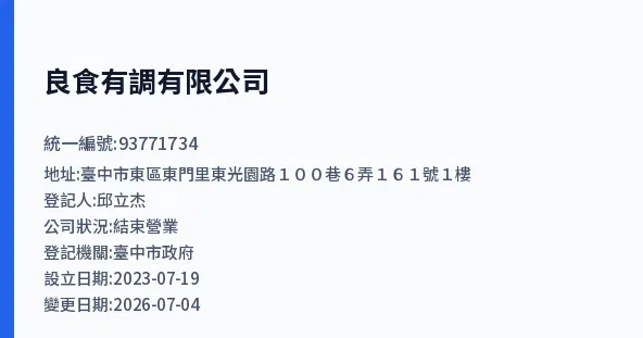 良食有調有限公司的照片-統編 93771734(臺中市) 公司登記資料與營業項目詳細圖表