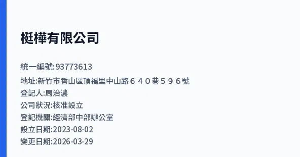 梃樺有限公司的照片-統編 93773613(新竹市) 公司登記資料與營業項目詳細圖表