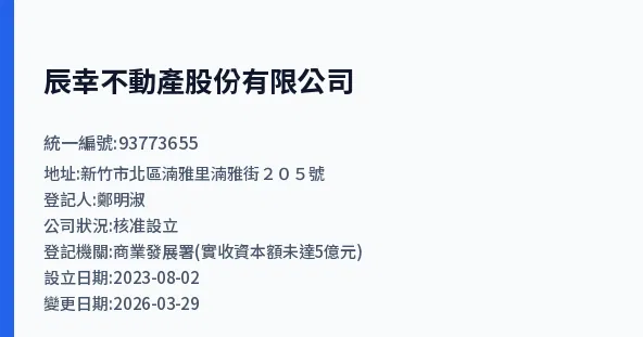 辰幸不動產股份有限公司的照片-統編 93773655(新竹市) 公司登記資料與營業項目詳細圖表