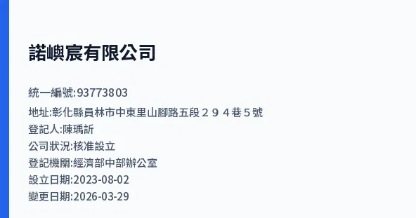 諾嶼宸有限公司的照片-統編 93773803(彰化縣) 公司登記資料與營業項目詳細圖表