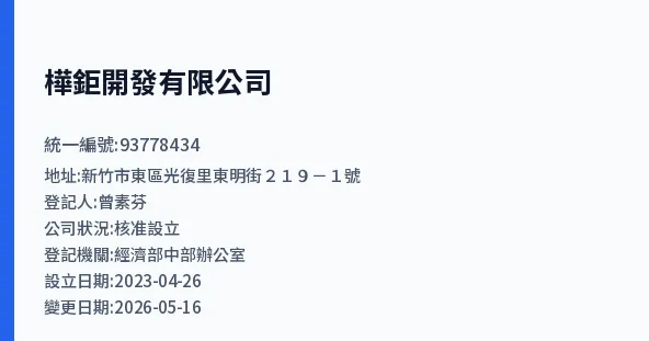 樺鉅開發有限公司的照片-統編 93778434(新竹市) 公司登記資料與營業項目詳細圖表