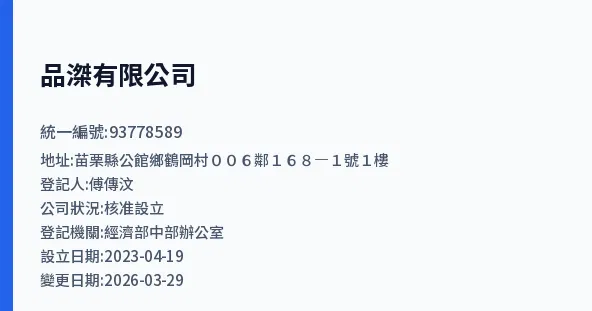 品滐有限公司的照片-統編 93778589(苗栗縣) 公司登記資料與營業項目詳細圖表