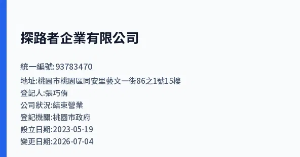 探路者企業有限公司的照片-統編 93783470(桃園市) 公司登記資料與營業項目詳細圖表