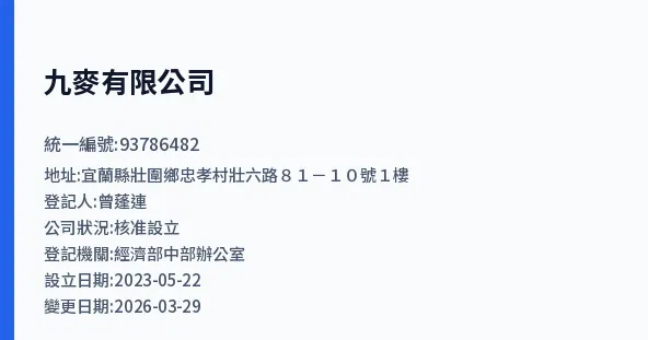 九麥有限公司的照片-統編 93786482(宜蘭縣) 公司登記資料與營業項目詳細圖表