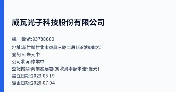 威瓦光子科技股份有限公司的照片-統編 93788600(新竹縣) 公司登記資料與營業項目詳細圖表