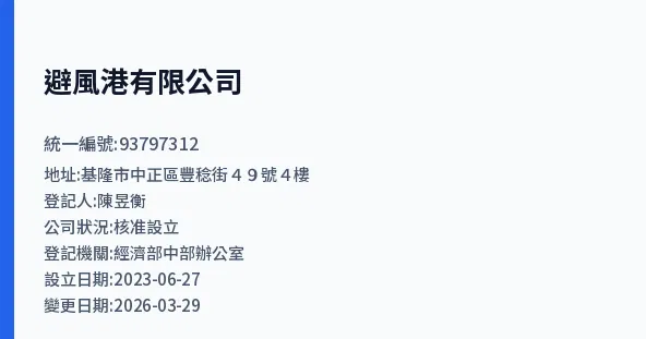 避風港有限公司的照片-統編 93797312(基隆市) 公司登記資料與營業項目詳細圖表