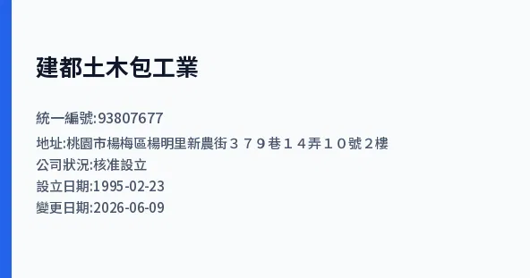 建都土木包工業的照片-統編 93807677(桃園市) 公司登記資料與營業項目詳細圖表
