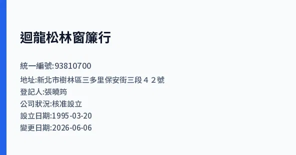 迴龍松林窗簾行的照片-統編 93810700(新北市) 公司登記資料與營業項目詳細圖表