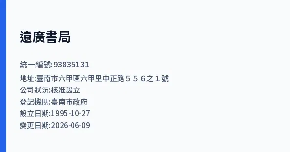 遠廣書局的照片-統編 93835131(臺南市) 公司登記資料與營業項目詳細圖表
