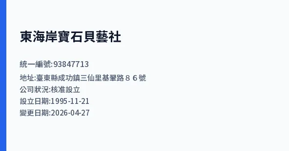 東海岸寶石貝藝社的照片-統編 93847713(臺東縣) 公司登記資料與營業項目詳細圖表