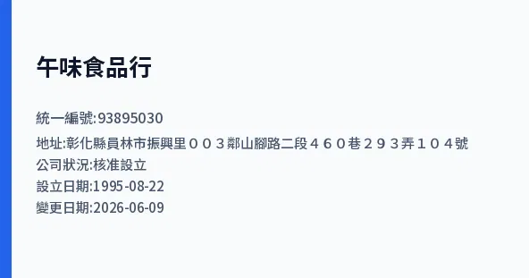 午味食品行的照片-統編 93895030(彰化縣) 公司登記資料與營業項目詳細圖表
