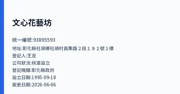 文心花藝坊的照片-統編 93895593(彰化縣) 公司登記資料與營業項目詳細圖表