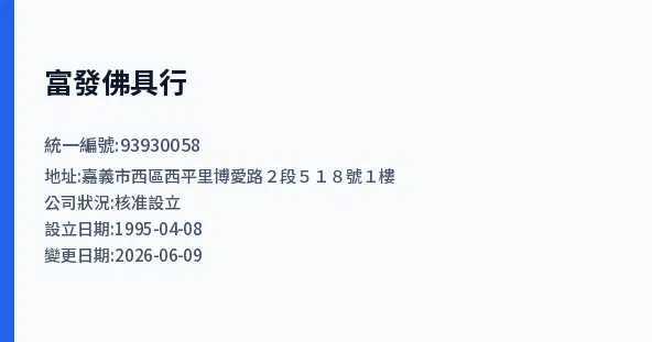 富發佛具行的照片-統編 93930058(嘉義市) 公司登記資料與營業項目詳細圖表