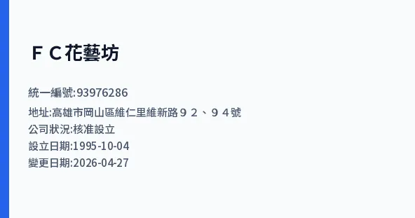 FC花藝坊的照片-統編 93976286(高雄市) 公司登記資料與營業項目詳細圖表