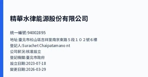 精華水律能源股份有限公司的照片-統編 94002895(臺北市) 公司登記資料與營業項目詳細圖表