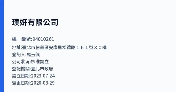 璞妍有限公司的照片-統編 94010261(臺北市) 公司登記資料與營業項目詳細圖表